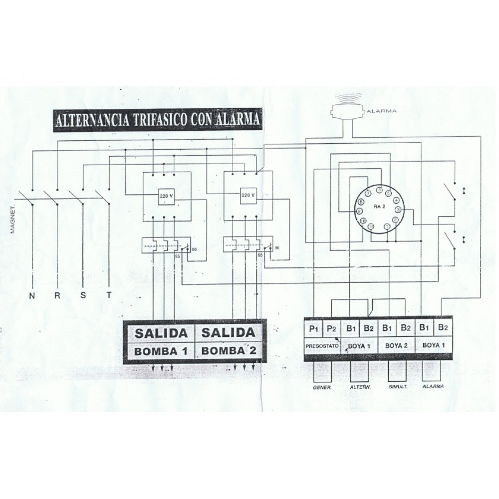 Cuadro de Alternancia para 2 bombas Monofasico 230V y 2 HP con Alarma